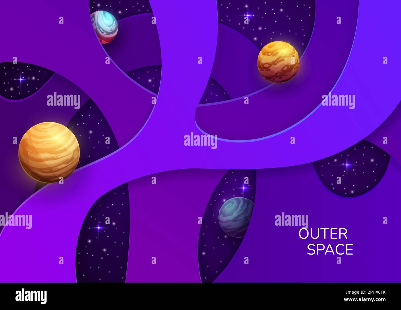 Space paper cut. Cartoon starry galaxy planets and stars with vector 3d ...