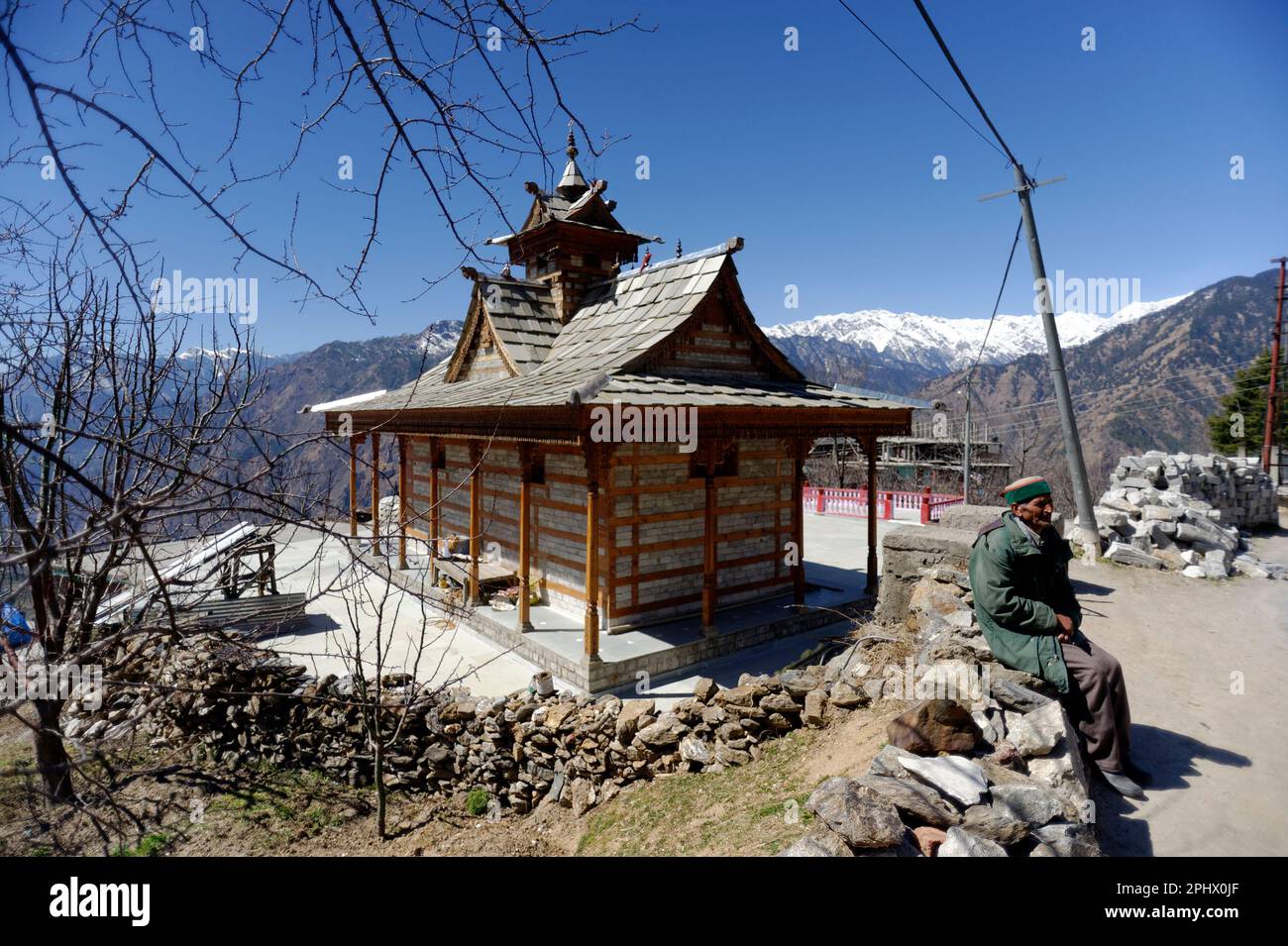 Small temple built by traditional way at village Sarahan state Himachal ...