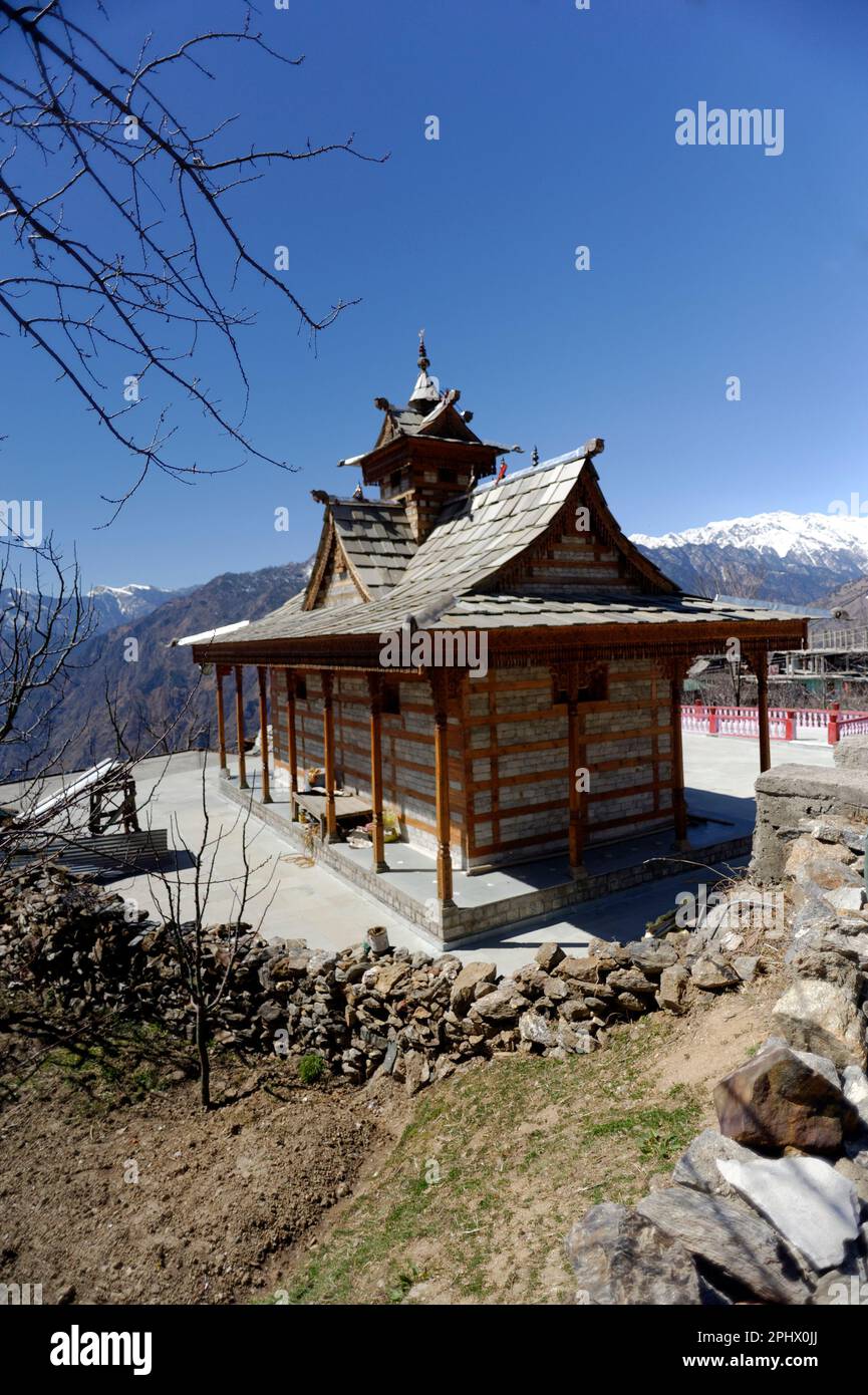 Small temple built by traditional way at village Sarahan state Himachal ...