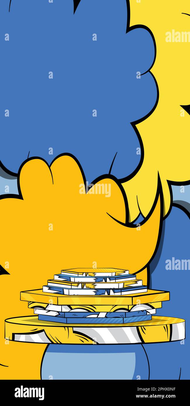 Comic book yellow and blue product podium banner. Pop Art Stage for ...