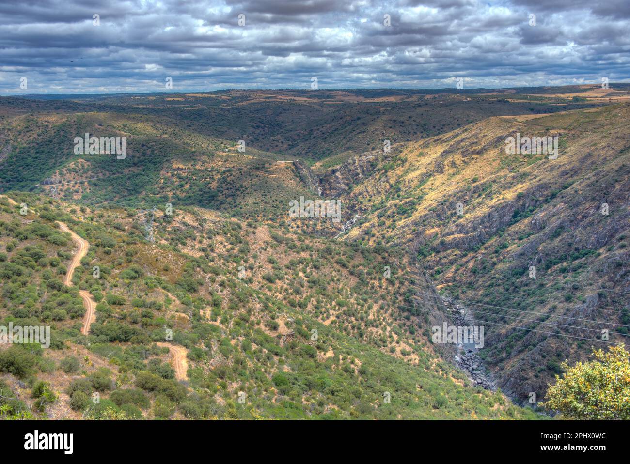 Barren valley surrounding confluence of Huebra and Camaces rivers in ...
