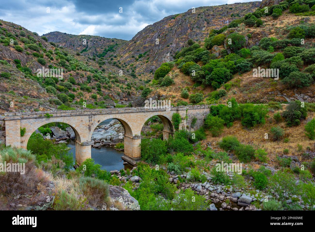 Barren valley surrounding confluence of Huebra and Camaces rivers in ...