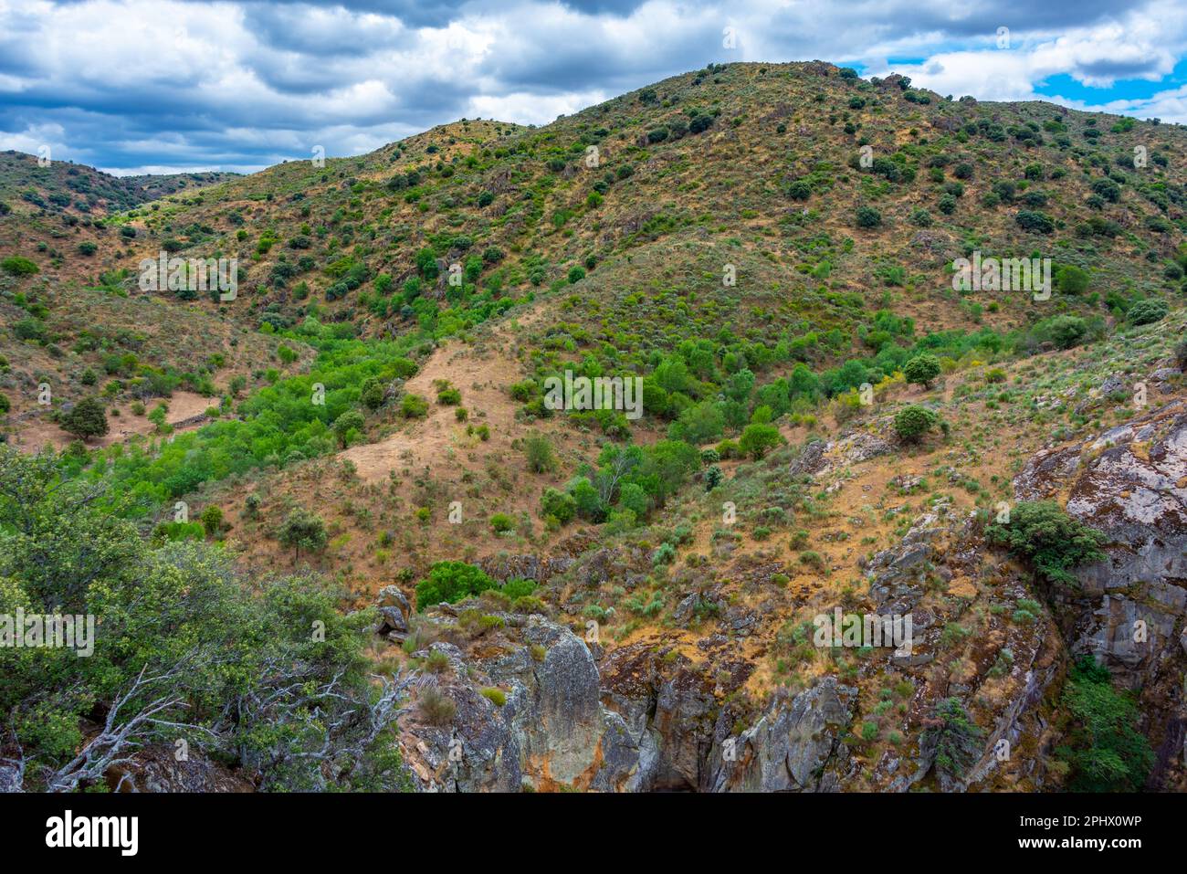Barren valley surrounding confluence of Huebra and Camaces rivers in ...