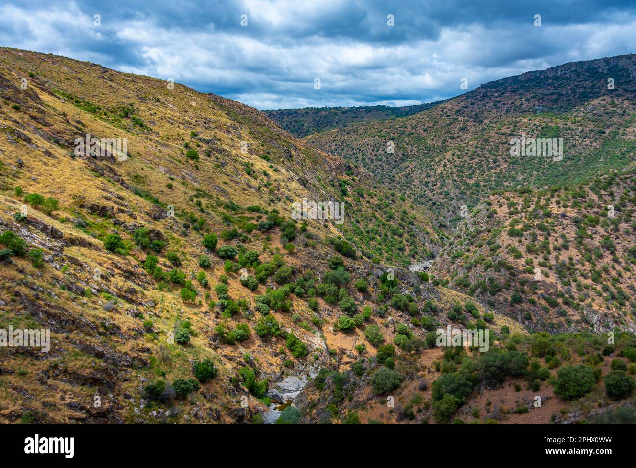Barren valley surrounding confluence of Huebra and Camaces rivers in ...