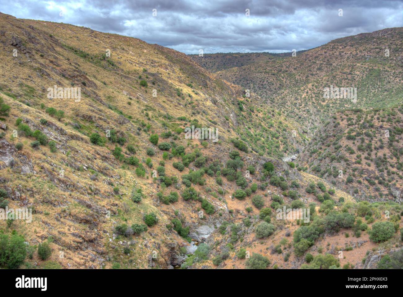 Barren valley surrounding confluence of Huebra and Camaces rivers in ...
