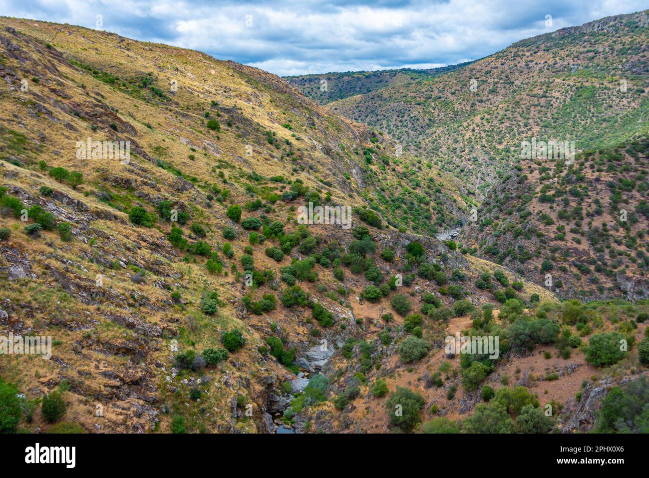 Barren valley surrounding confluence of Huebra and Camaces rivers in ...