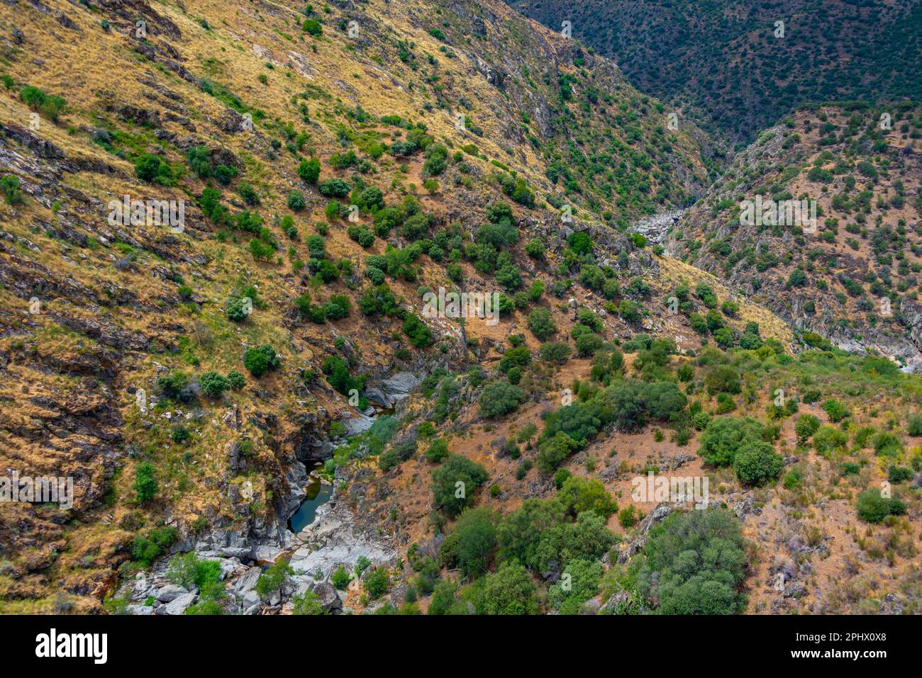 Barren valley surrounding confluence of Huebra and Camaces rivers in ...