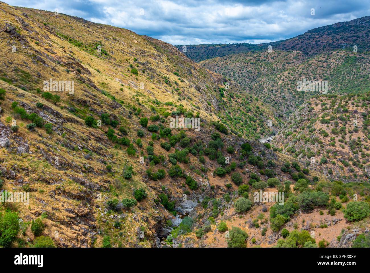Barren valley surrounding confluence of Huebra and Camaces rivers in ...