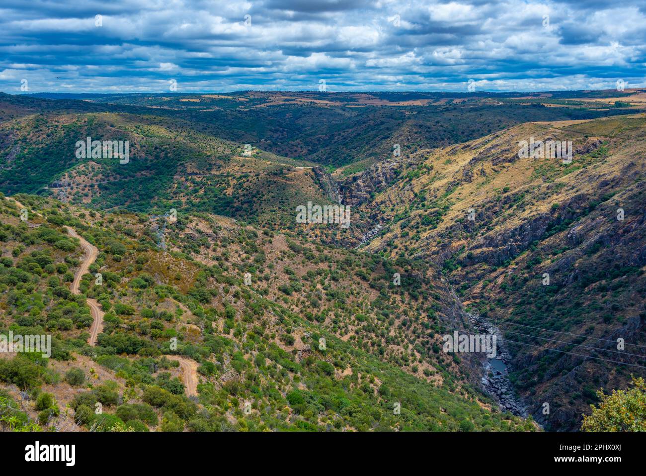 Barren valley surrounding confluence of Huebra and Camaces rivers in ...