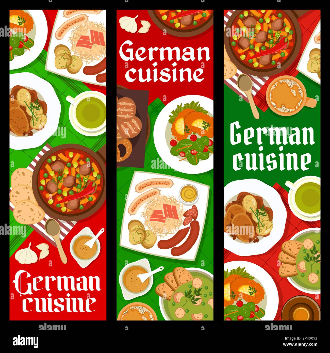 German cuisine banners, Bavarian food dishes and meals, vector ...