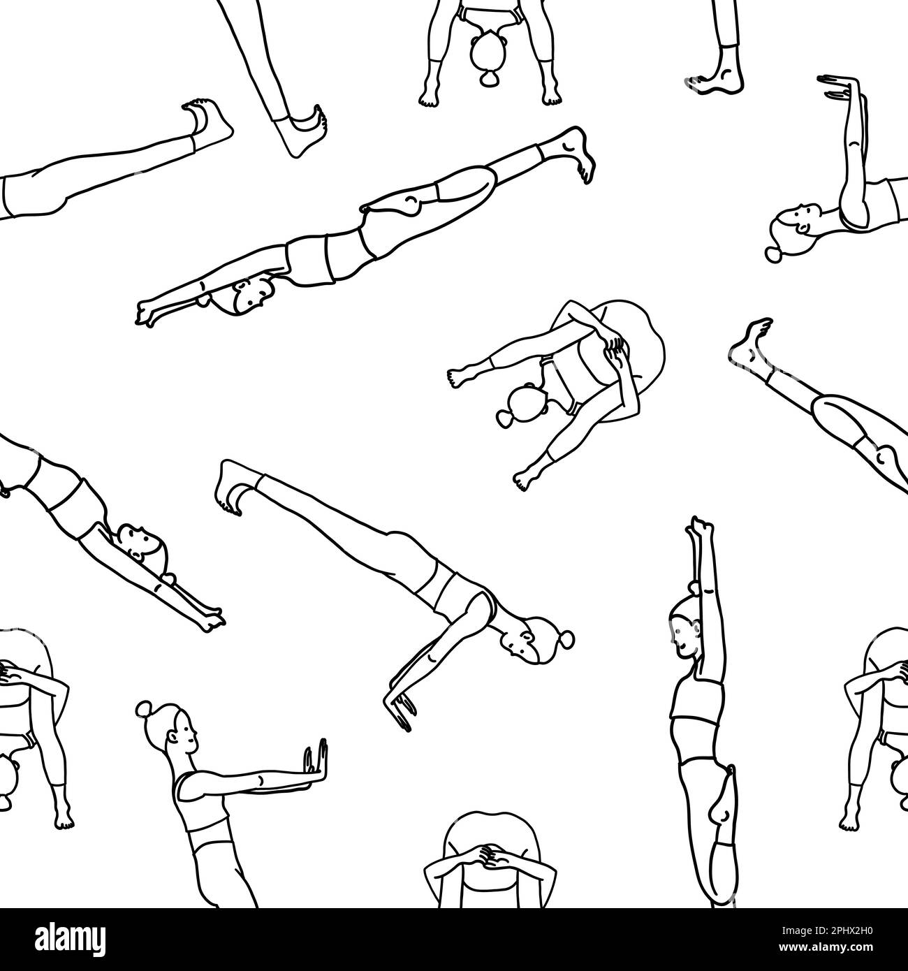 Yoga poses seamless pattern. Female, lady, woman, girl. Meditation ...