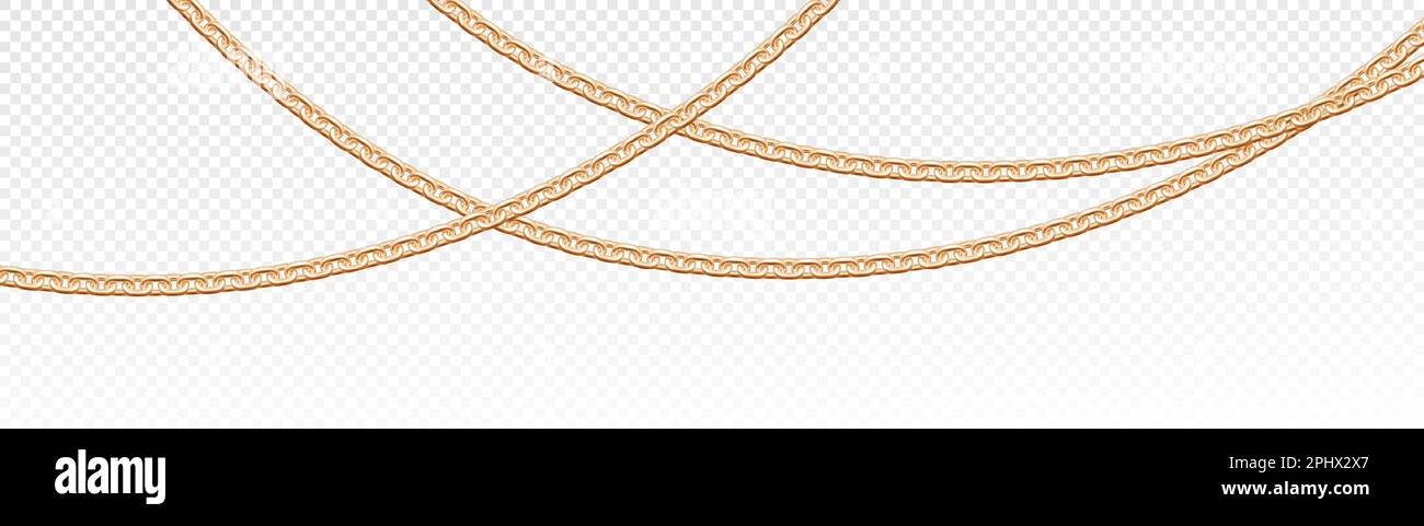 Realistic isolated gold vector jewelry chain set. 3d golden crossing ...
