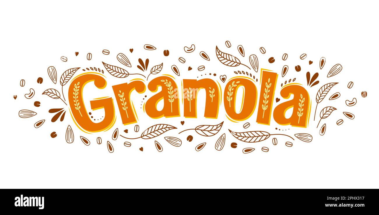 Granola oatmeal cereals label for muesli food or oat breakfast, vector ...