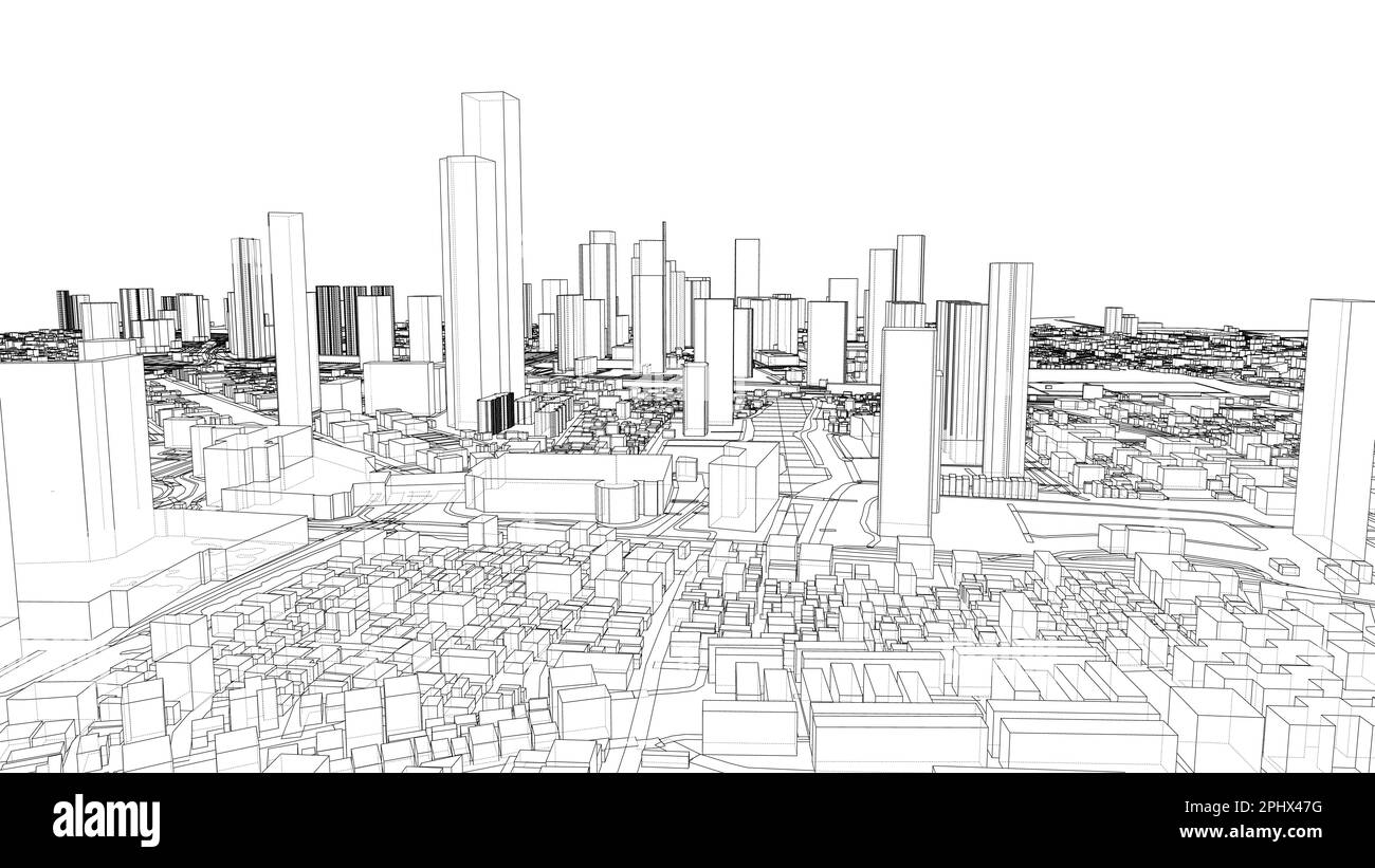 Outline city concept vector. Wire-frame style Stock Vector Image & Art ...