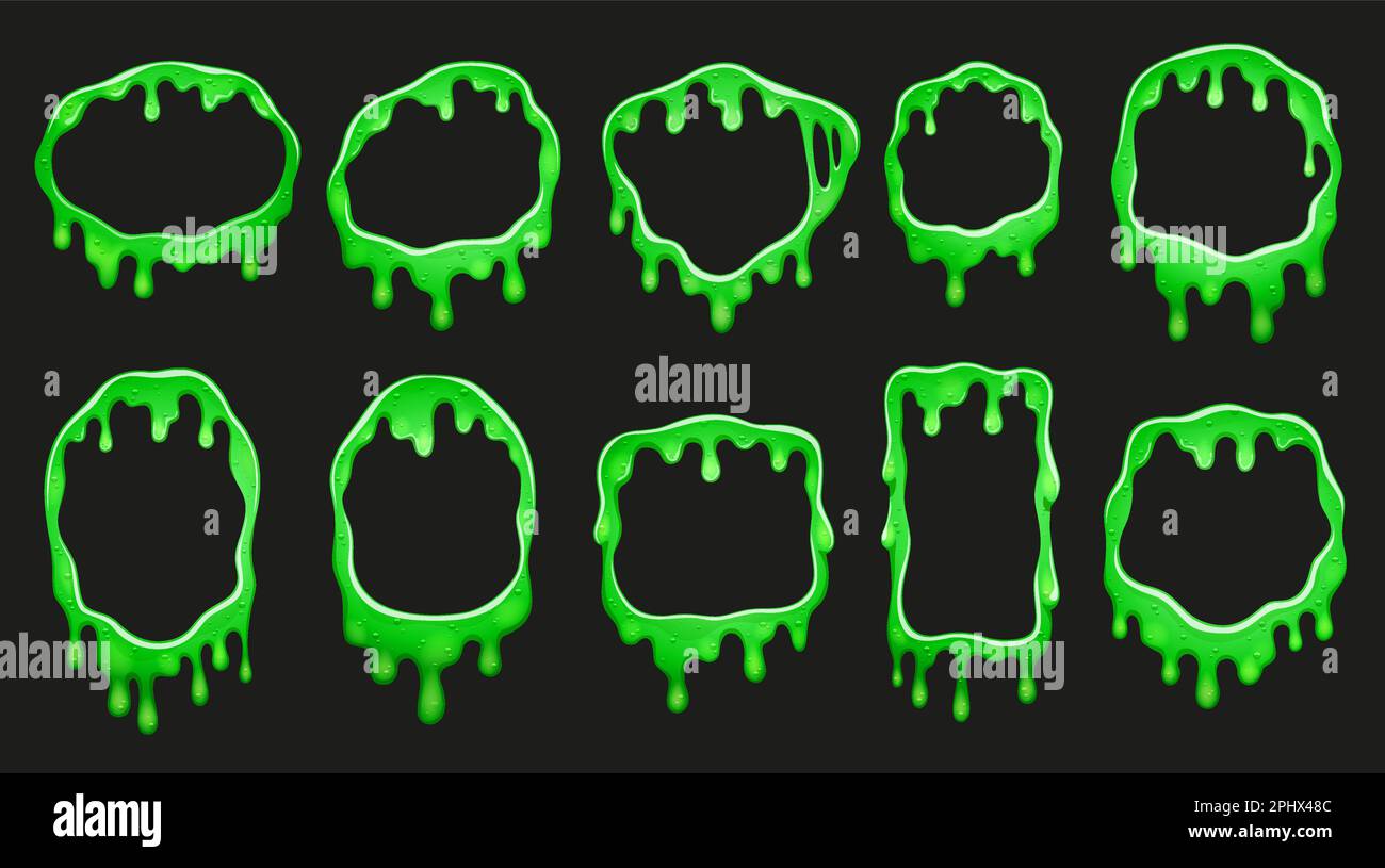 Green slime frames, cartoon vector set of borders with liquid toxic ...