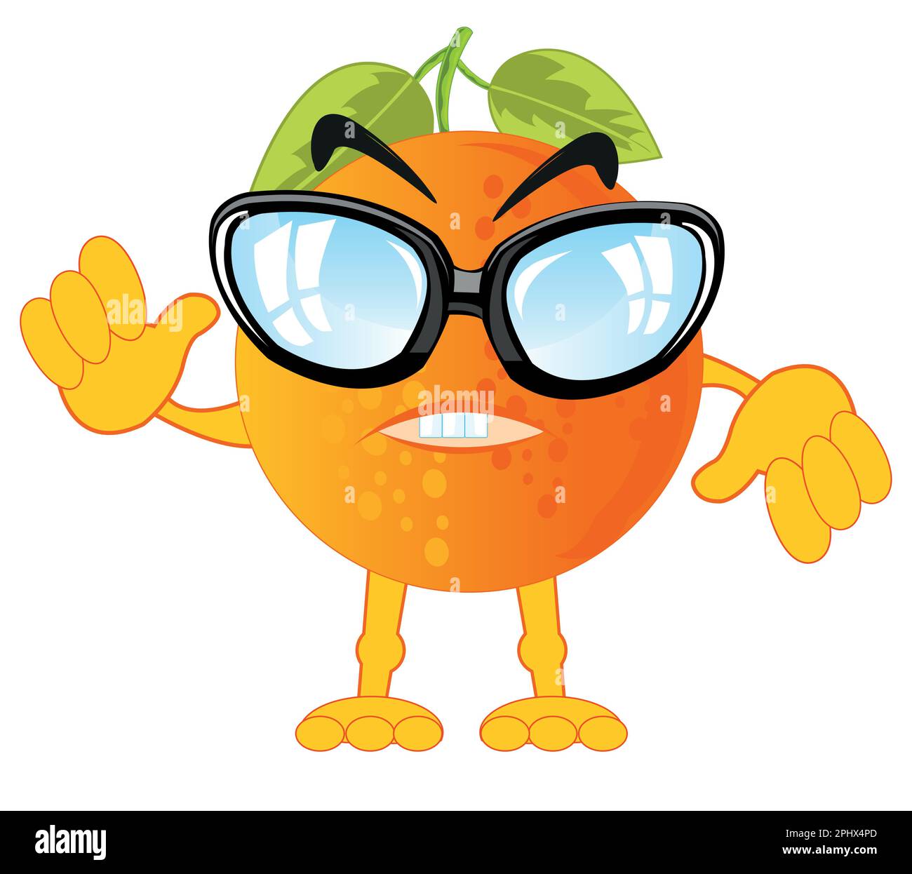 Cartoon of the alive fruit tangerine on white background is insulated ...