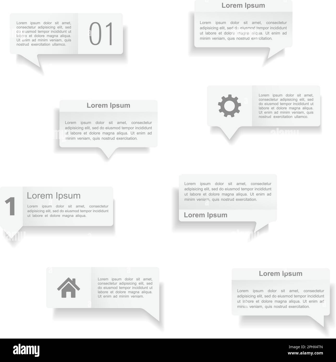 Templates of white speech bubbles with place for text and icons or ...