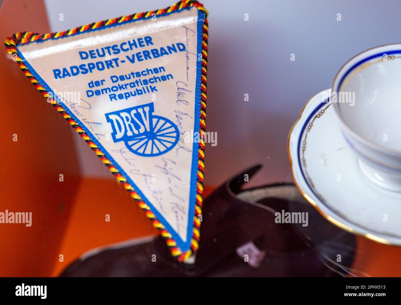 Malchow, Germany. 28th Mar, 2023. A pennant of the German Cycling ...