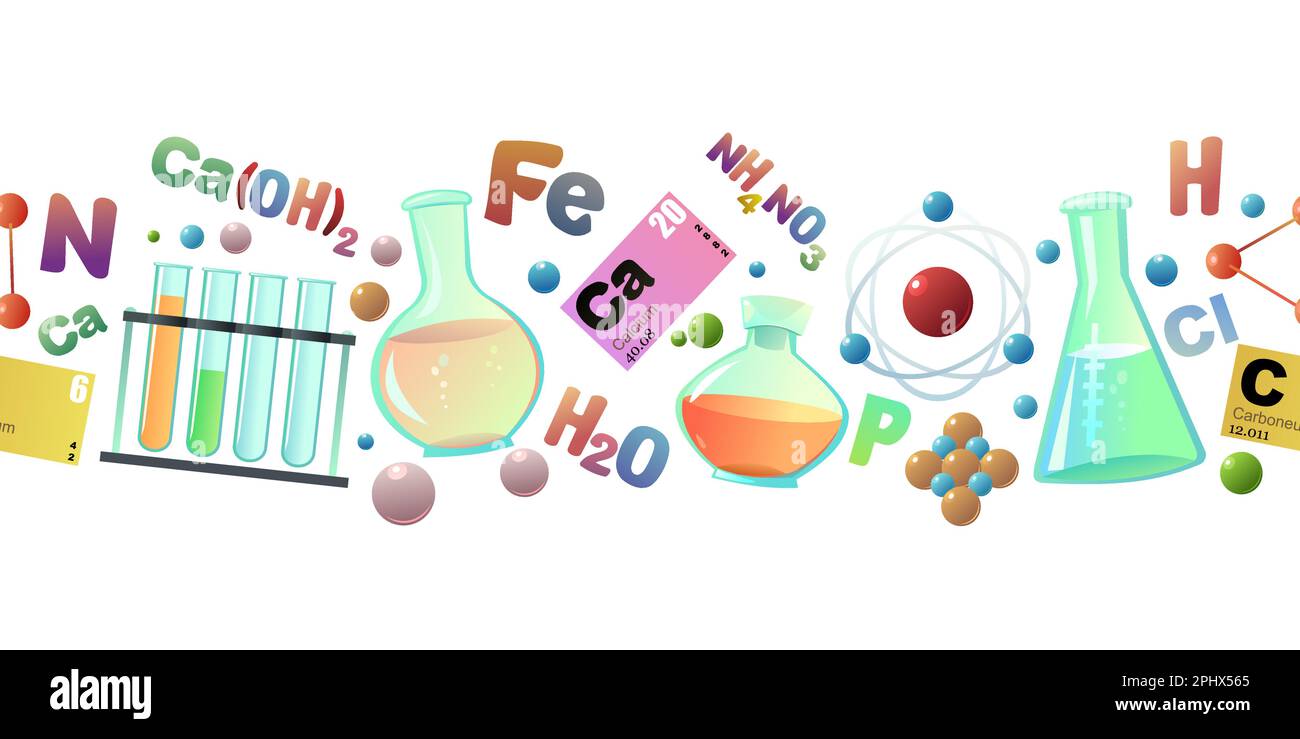 Chemistry seamless horizontal. Cartoon style. Study and production of ...
