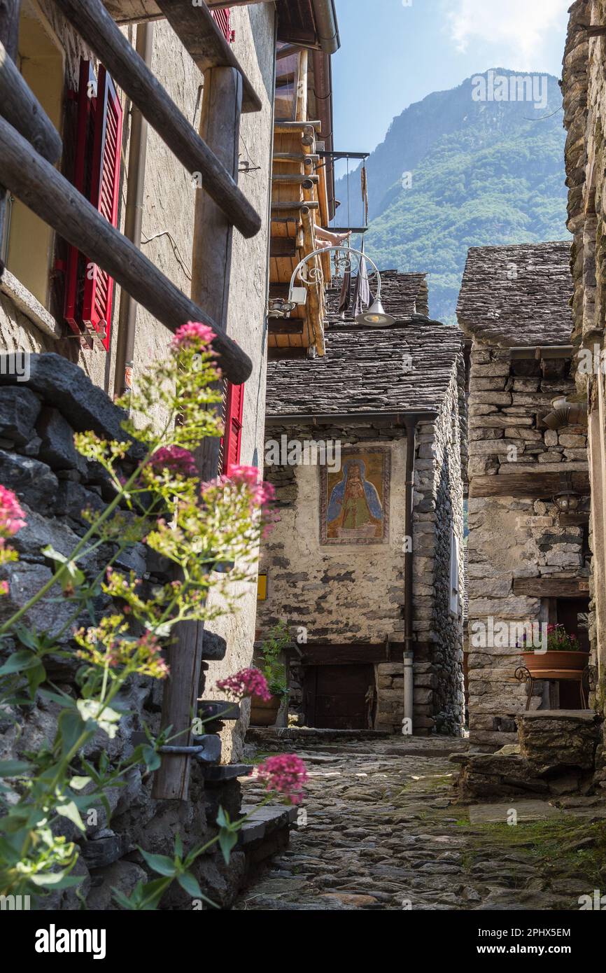 Traditional stone houses and narrow lanes in the half deserted village ...