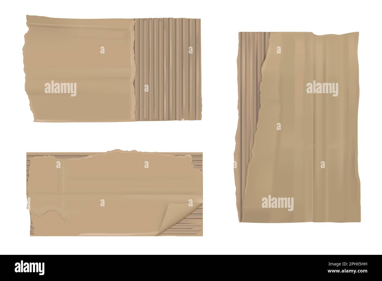 Torn cardboard paper set. Brown ragged ripped sheets pieces with ...