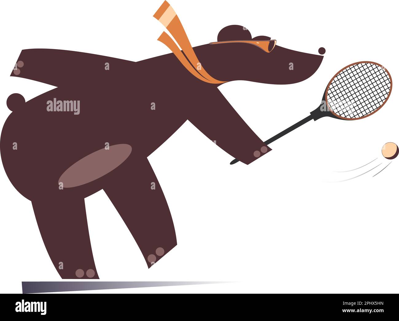 Cartoon bear playing tennis. Cartoon bear with a tennis racket beats a ...
