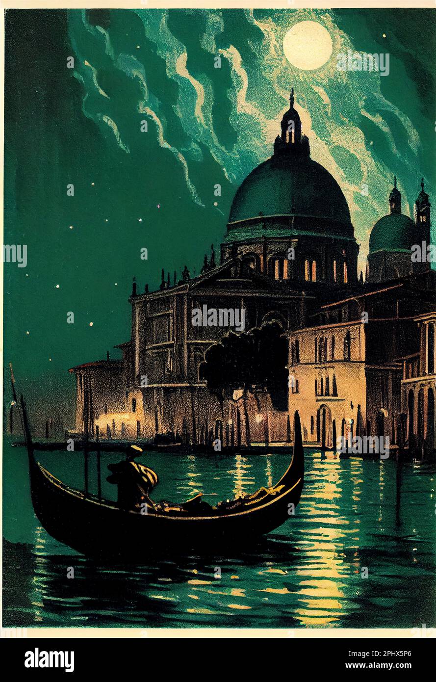 Venetian gondola retro style card italy boat hi-res stock photography ...