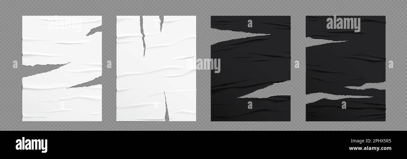 Realistic set of ripped glued wall posters isolated on transparent ...