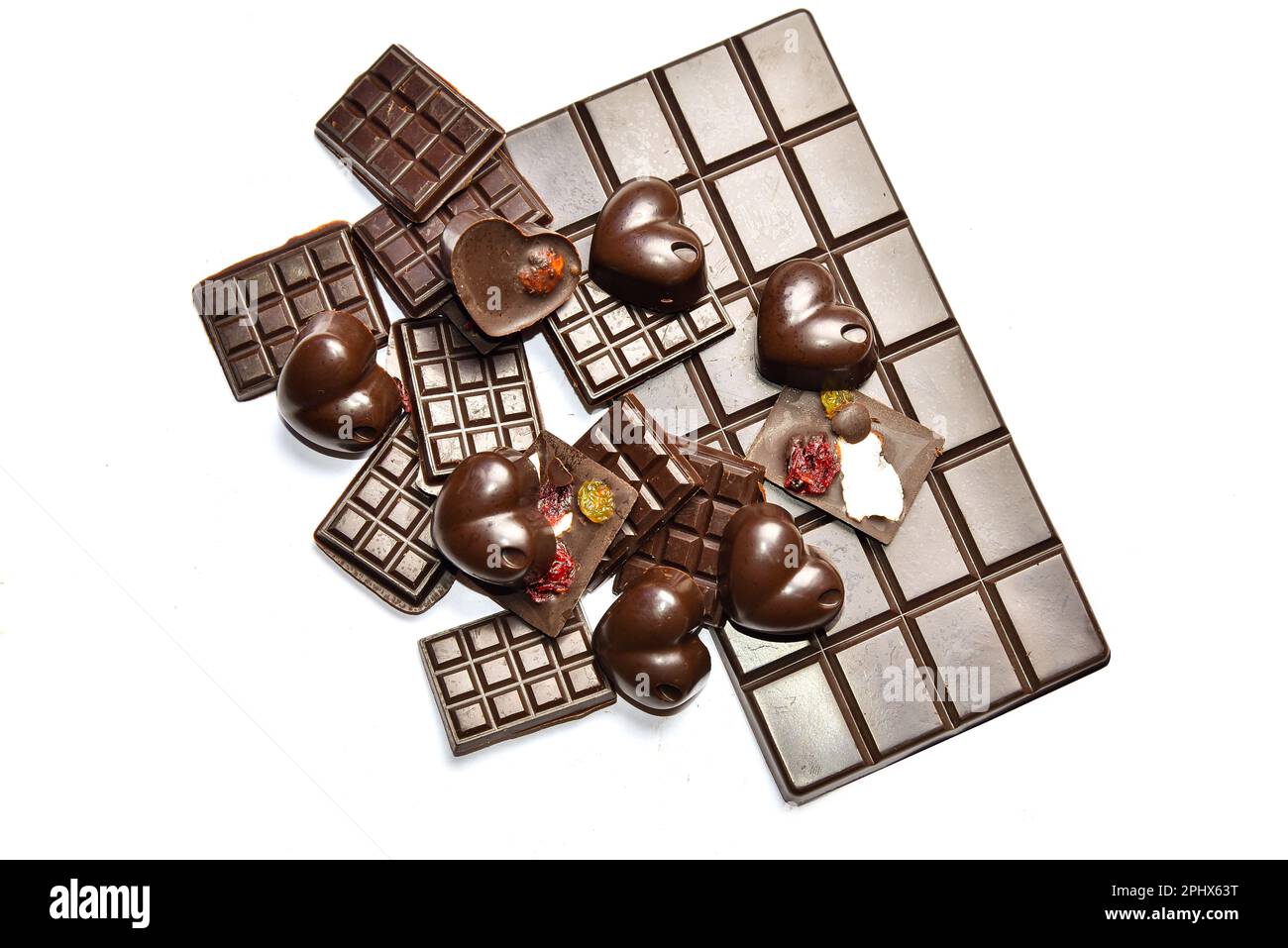 Heap of chocolate sweets dessert, sweet food, dark chocolate isolated ...