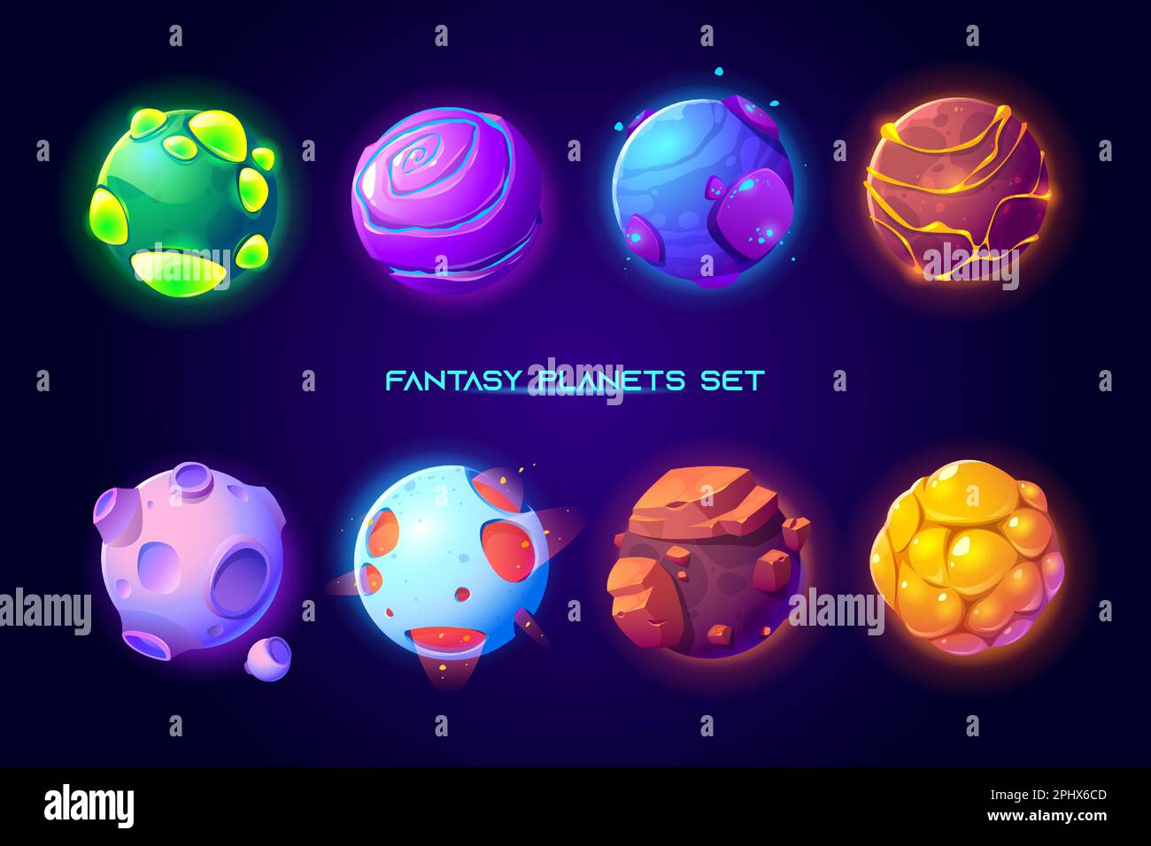 Fantasy Space Planets For Ui Galaxy Game Vector Cartoon Icons Set Of Magic Alien World