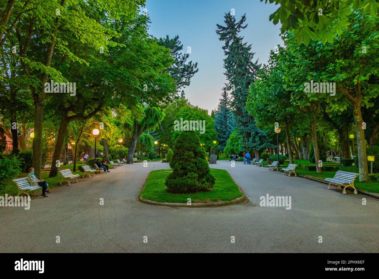 Night view of Alameda de Cervantes park in Soria, Spain Stock Photo - Alamy