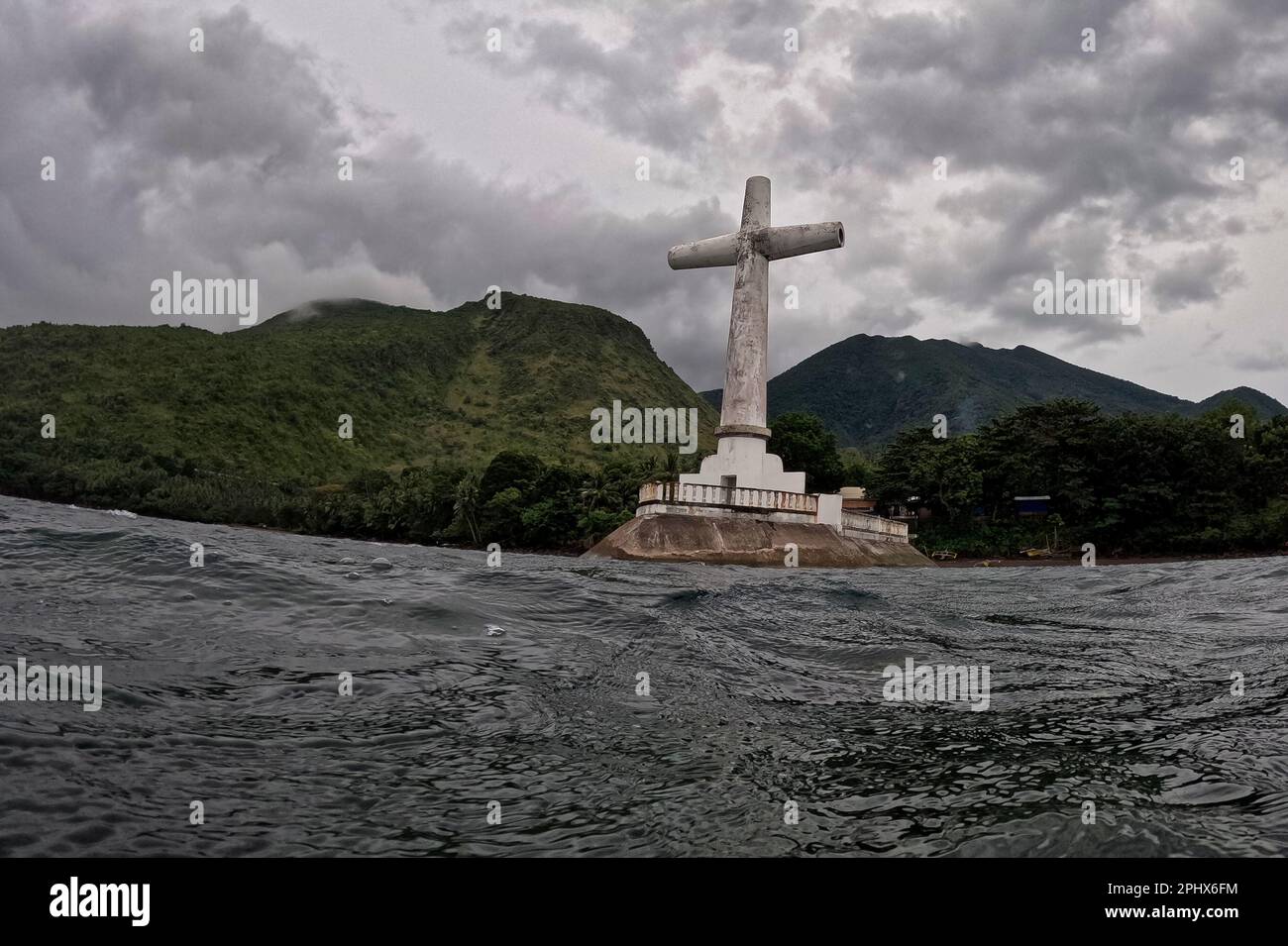 The cross of the sunken cemetery of Camiguin in the Philippines ...