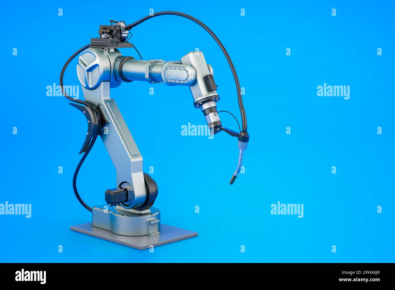 Robot welding. 3D rendering isolated on blue background Stock Photo - Alamy