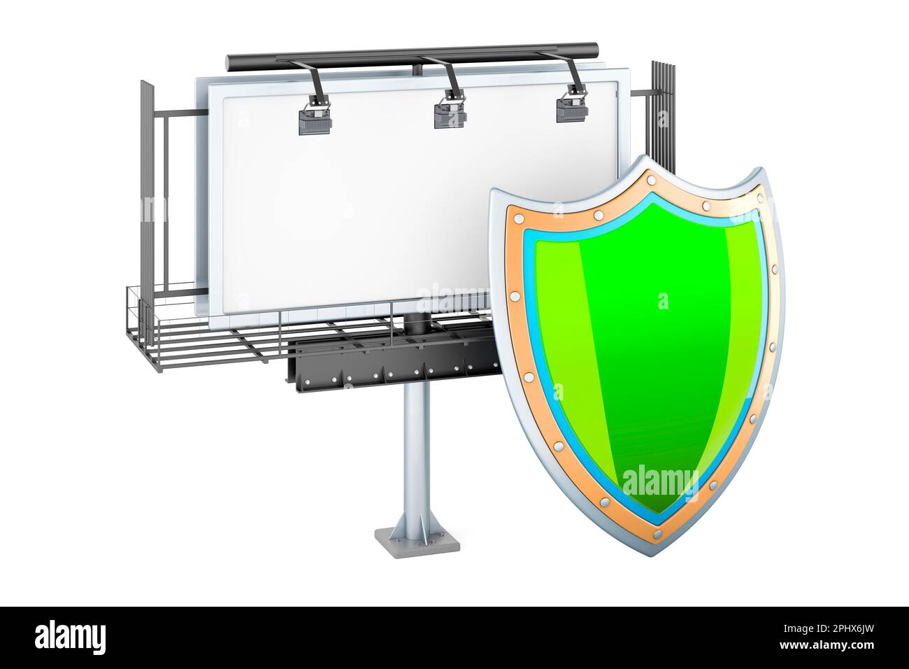 Empty outdoor advertising billboard with shield. 3D rendering isolated ...