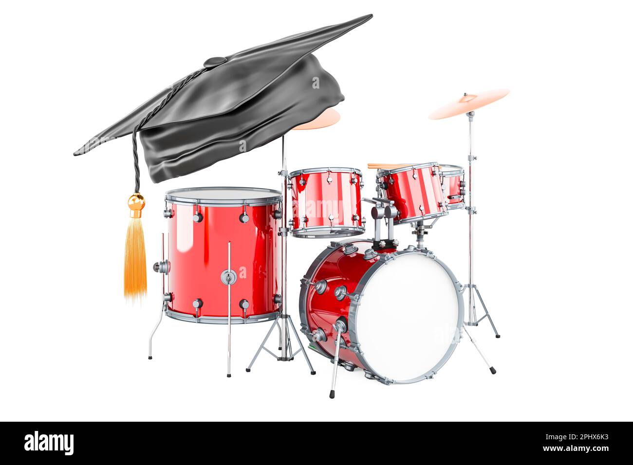 Drum kit with education hat. 3D rendering isolated on white background ...