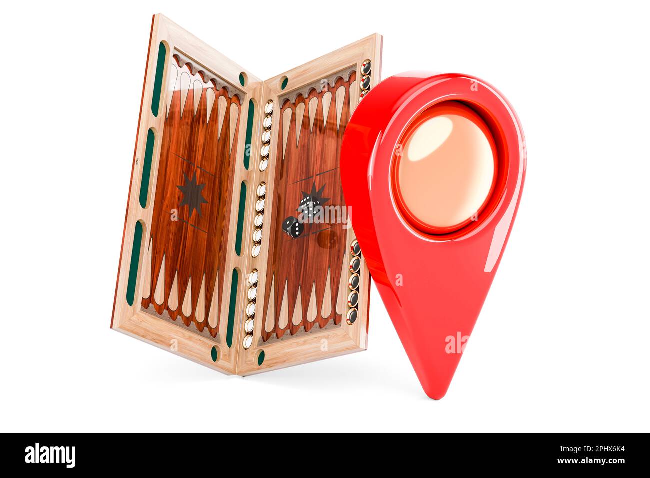 Backgammon, board game with map pointer, 3D rendering isolated on white ...