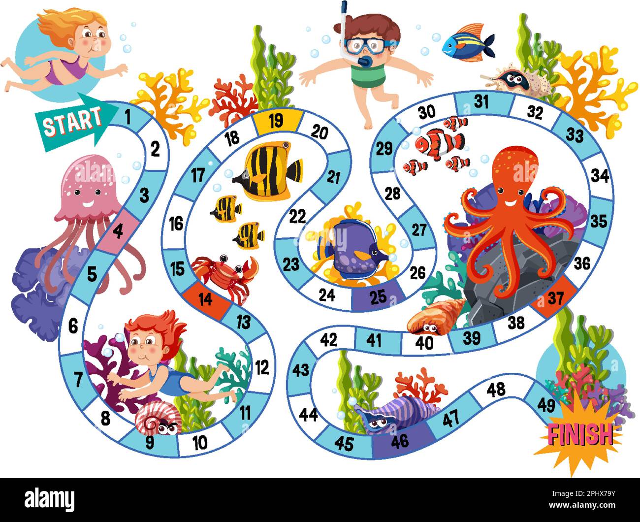Simple board game for children underwater template illustration Stock ...