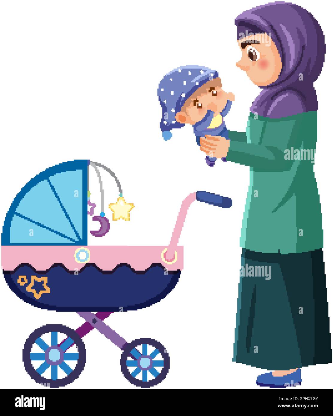 Muslim Girl Carrying Baby Cartoon Character illustration Stock Vector ...