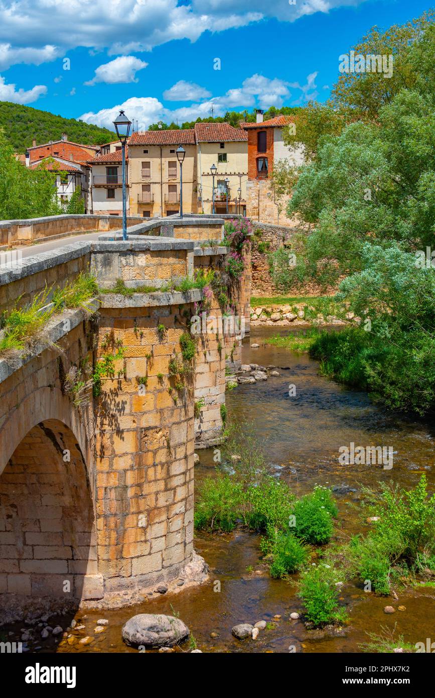 Medieval bridge at Spanish town Covarrubias Stock Photo - Alamy