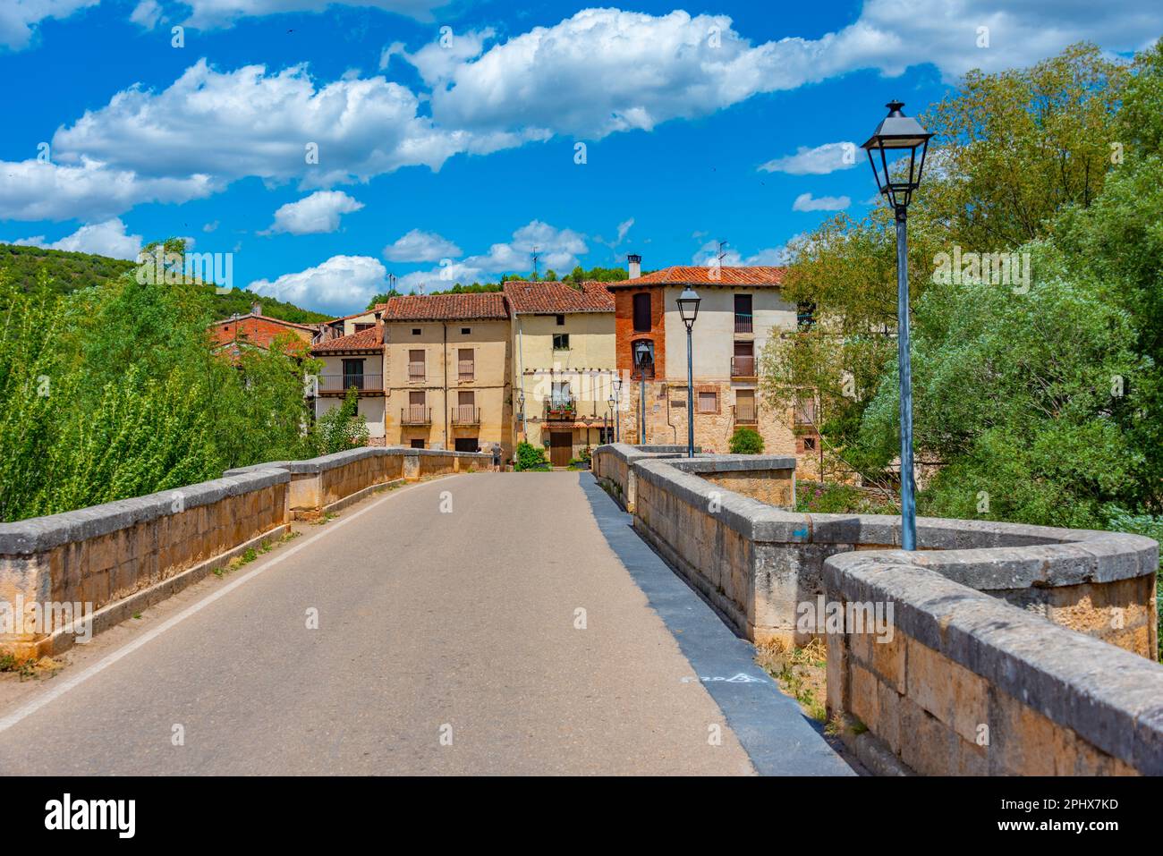 Medieval bridge at Spanish town Covarrubias Stock Photo - Alamy