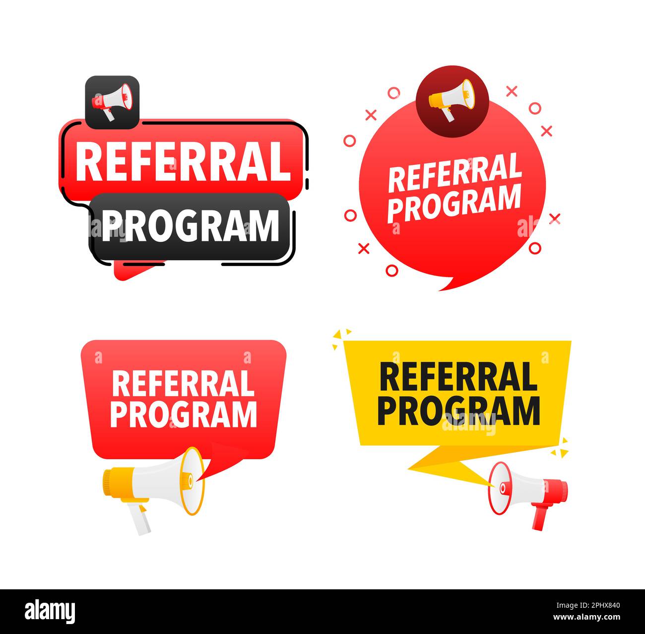 Megaphone label set with text referral program. Referral program ...