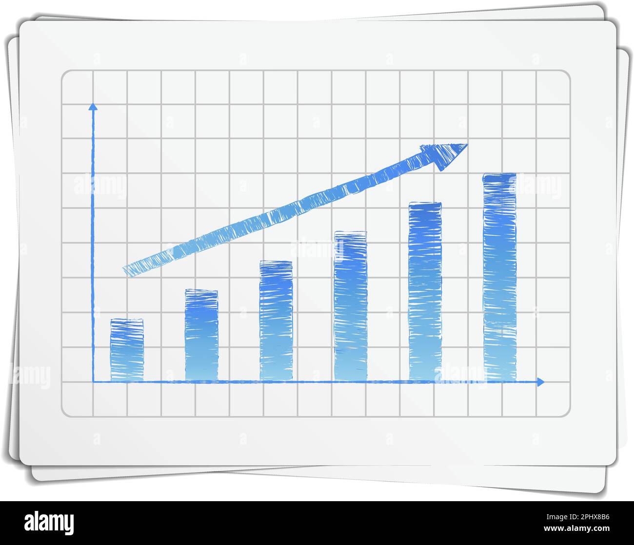 Growing hand drawn bar graph with arrow, vector eps10 illustration ...