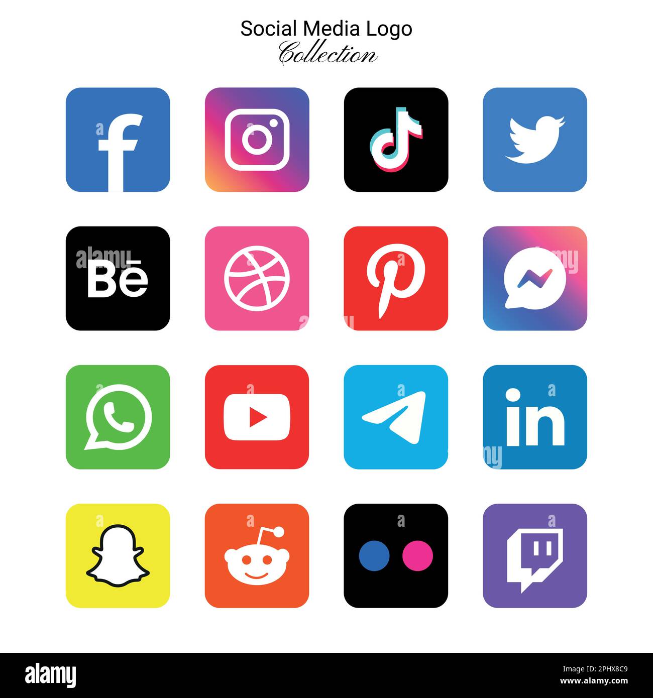 Popular social network logo icons facebook, instagram, youtube, pinterest, tiktok and etc logo ...