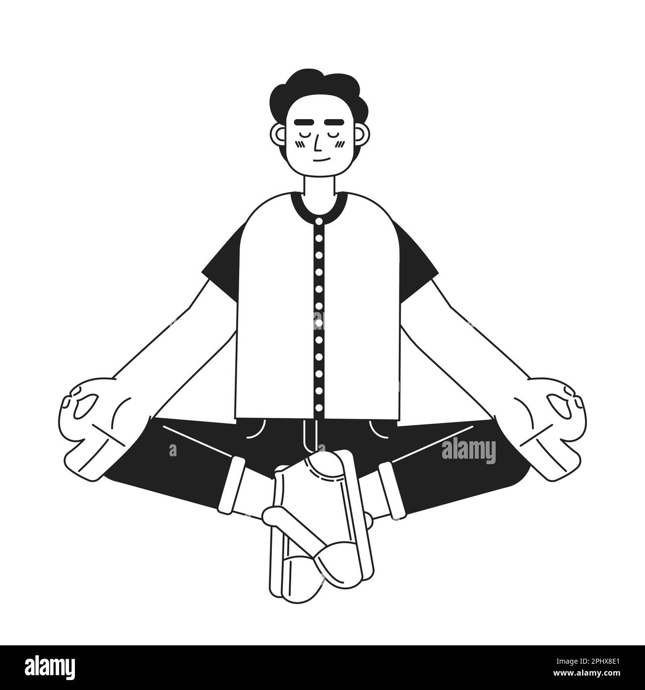 Man in relaxing meditation monochromatic flat vector character Stock ...