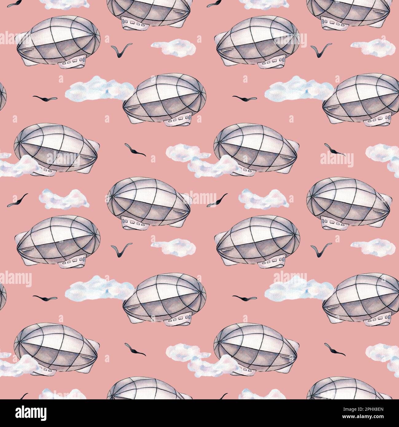 Retro aerostat vintage style watercolor seamless pattern isolated on ...