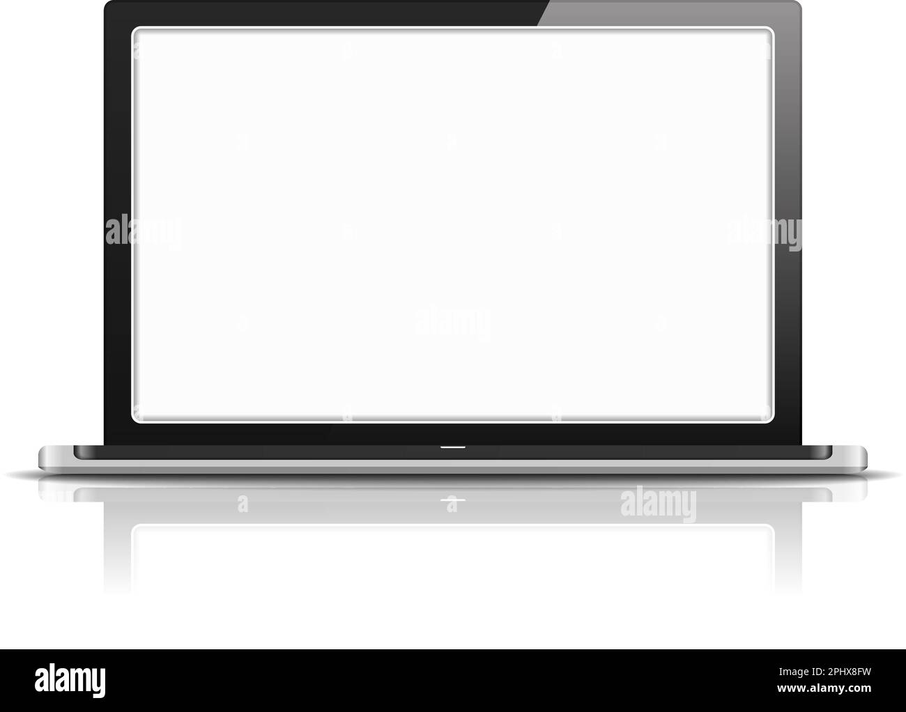 Laptop with reflection and blank white sceen for your text and images ...