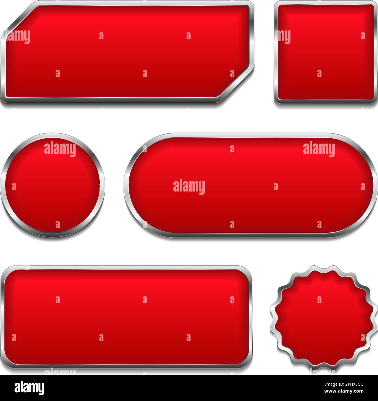 Set of red buttons with metallic frames, vector eps10 illustration ...
