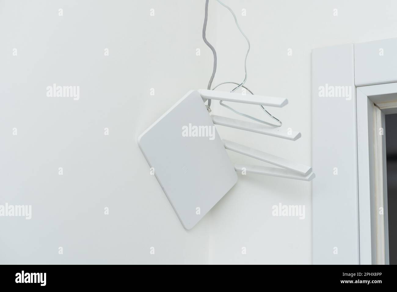 Side view of a modern WI-FI router for home usage with 4 antennas Stock ...