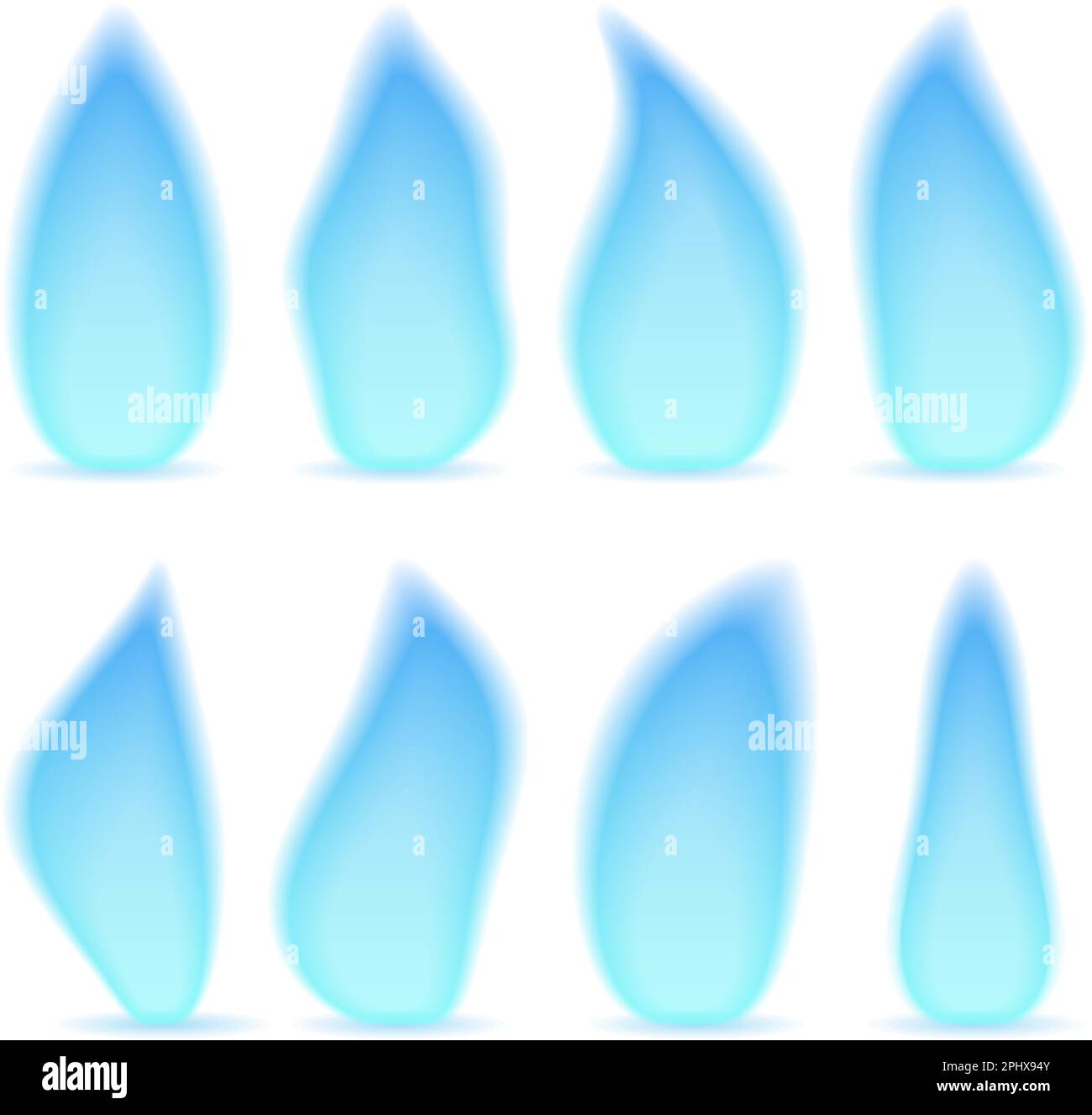 Blue gas flame, different shapes, isolated on white background, vector ...