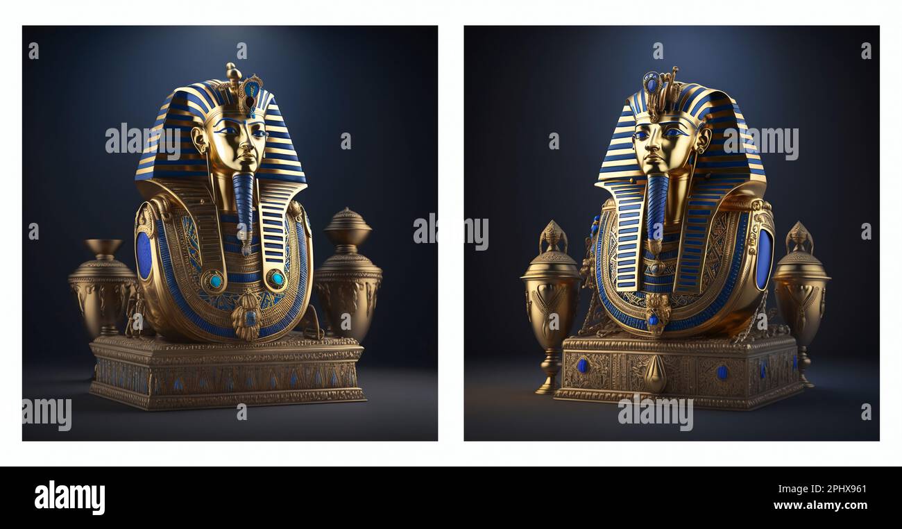 statue of Tutankhamun with a golden vase. Egyptian pharaonic ...